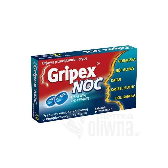 Gripex Noc 12 tabletek: ulotka, cena i opinie - Apteka Internetowa Oliwna