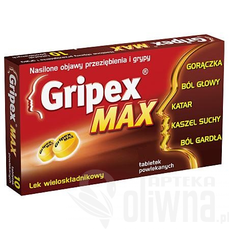 Gripex Max 10 tabletek: ulotka, cena i opinie - Apteka Internetowa Oliwna