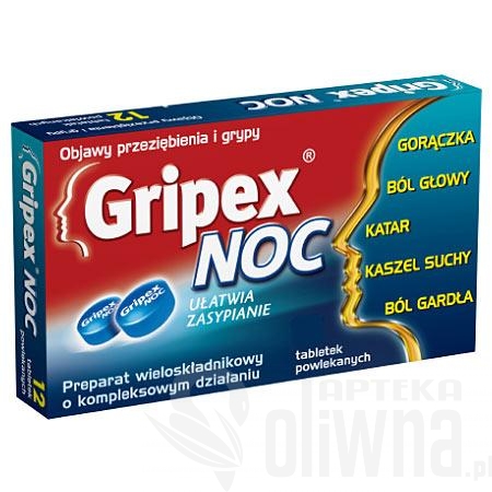 Gripex Noc 6 tabletek: ulotka, cena i opinie - Apteka Internetowa Oliwna