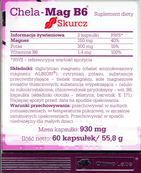 Olimp Chela-Mag B6 skurcz 60 kapsułek: ulotka, cena i opinie - Apteka Internetowa Oliwna