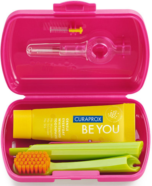 Curaprox Travel Set, zestaw podróżny, szczoteczka turystyczna, pasta, wykałaczka, czerwony ...